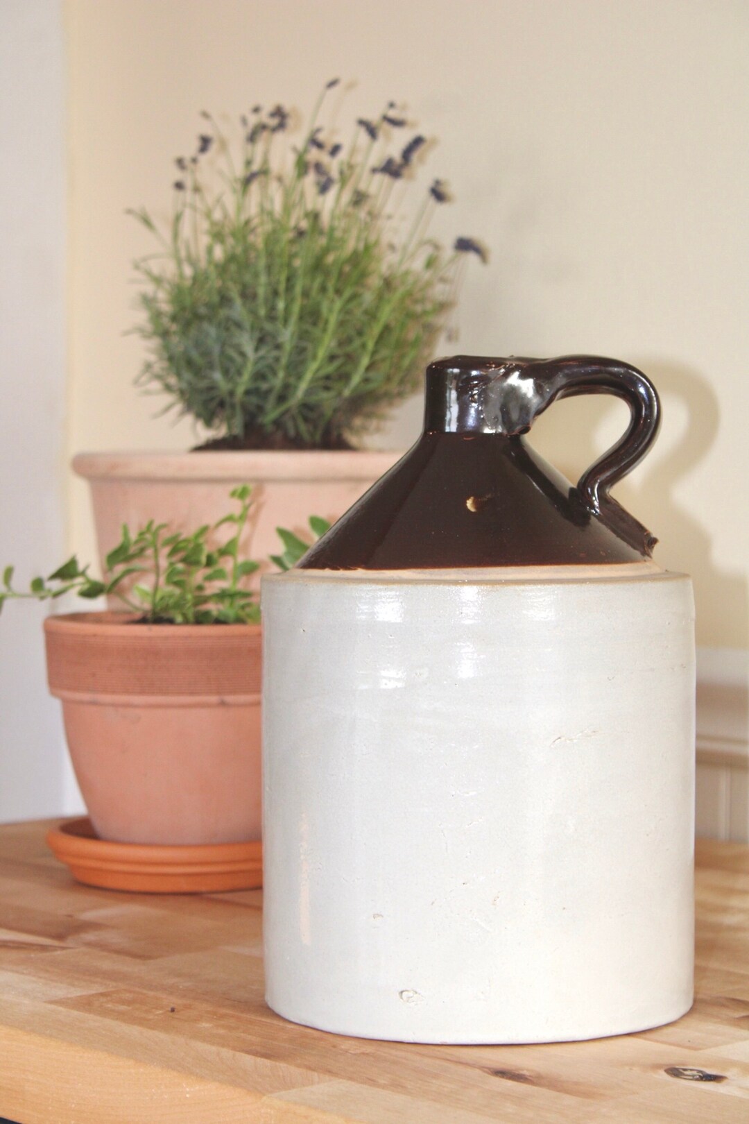 Antique Vintage Stoneware Jug Coastal Farmhouse Decor Country Kitchen ...