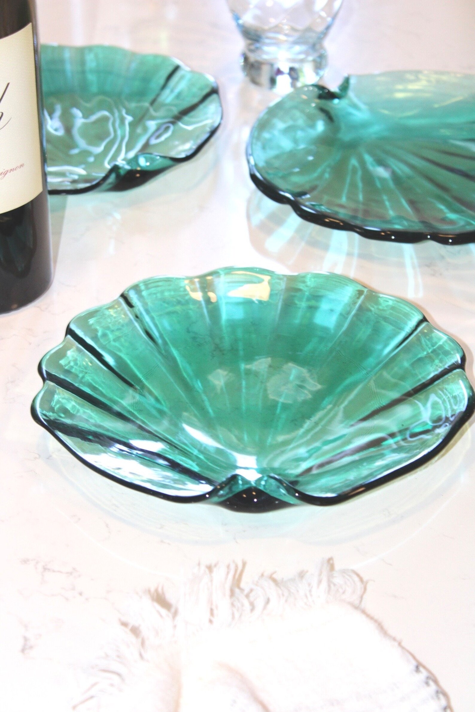 Set of 3 Vintage Green Appetizer Plates Vintage Plates Green Glass ...
