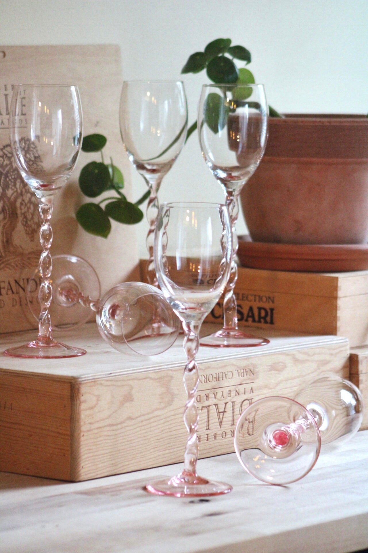 Vintage Pink Glasses Vintage Barware Vintage Glassware Set of 4 Colored ...