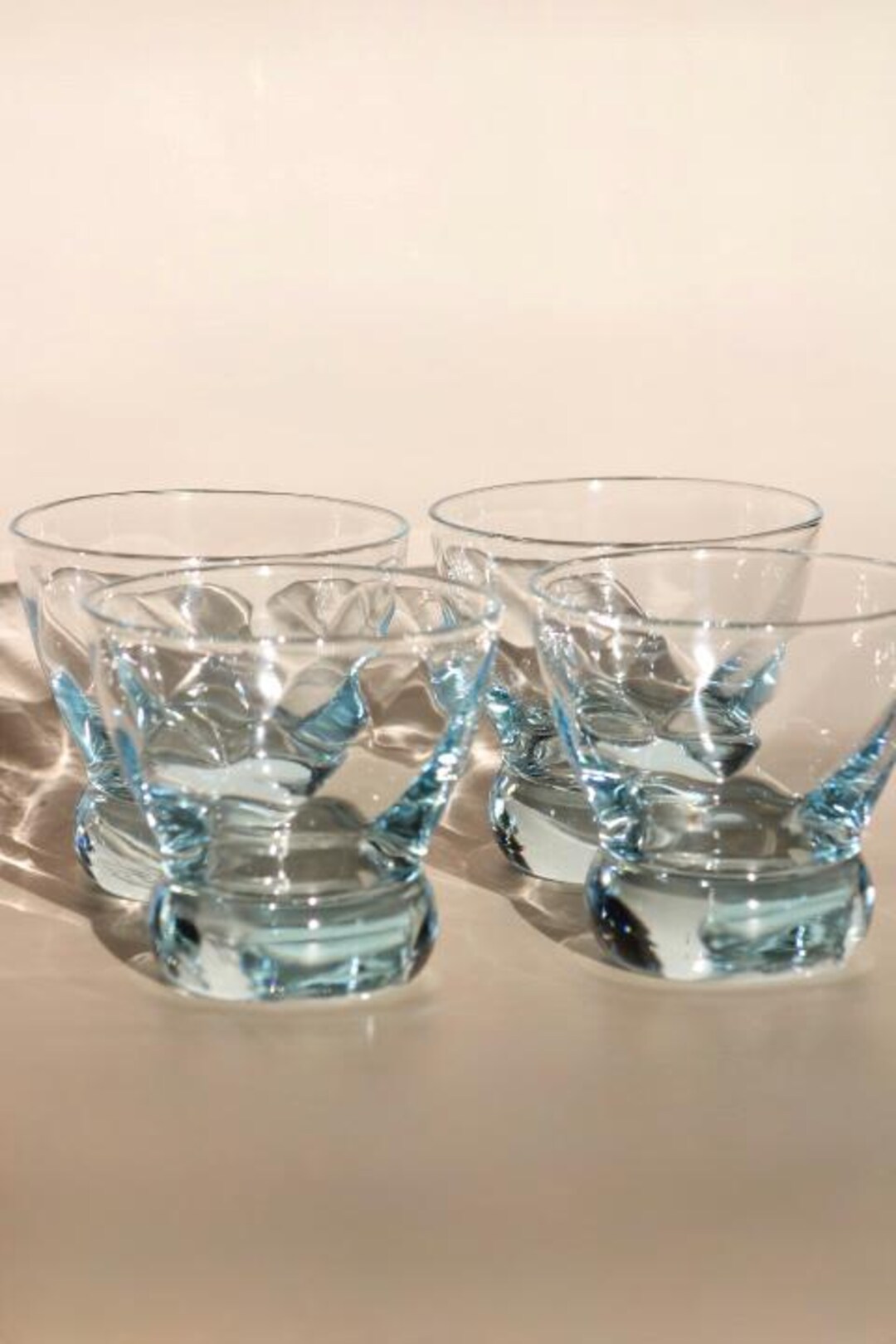 VINTAGE Set of 4 Icy Blue Glasses | Sculptural Mid-century Tumblers for ...