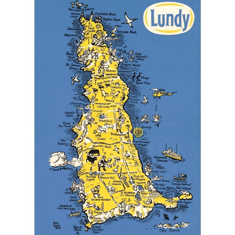 Vintage Lundy Island Map Print, John Dyke 1960s Artwork - Etsy