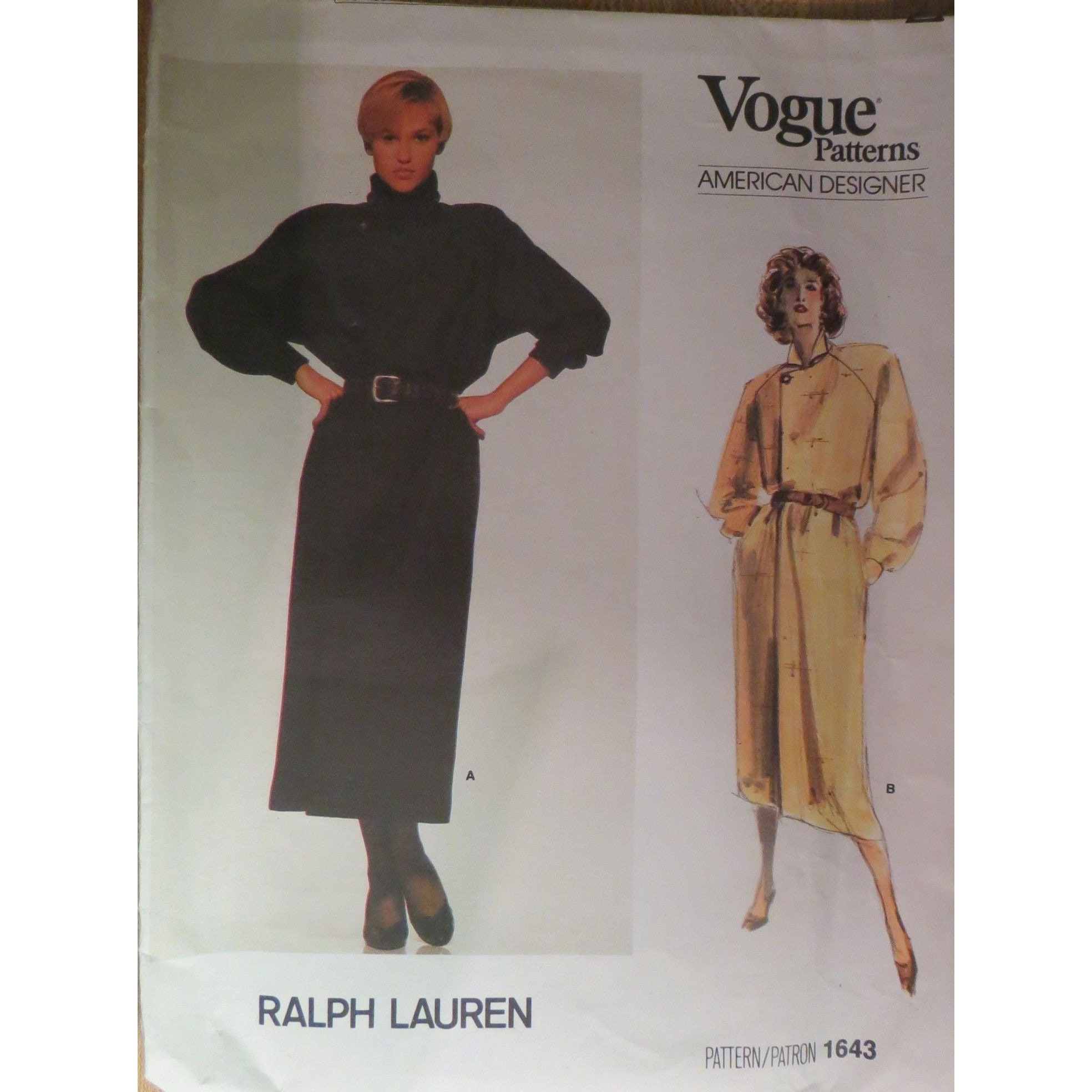 Uncut 1985 Vtg VOGUE Ralph Lauren Pattern 1643 Misses Size 8 Dress NOS ...