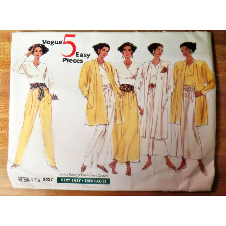 Uncut Vintage VOGUE Pattern 2437 Pants Jacket Top Skirt 8 10 12 1990s ...