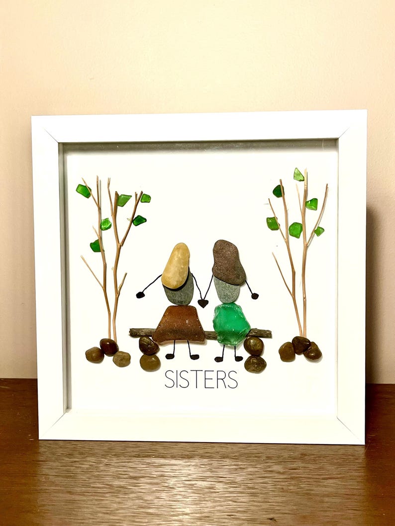 Sea Glass and Pebble Art, SISTERS. Gift for Sister, Friend, Birthday ...