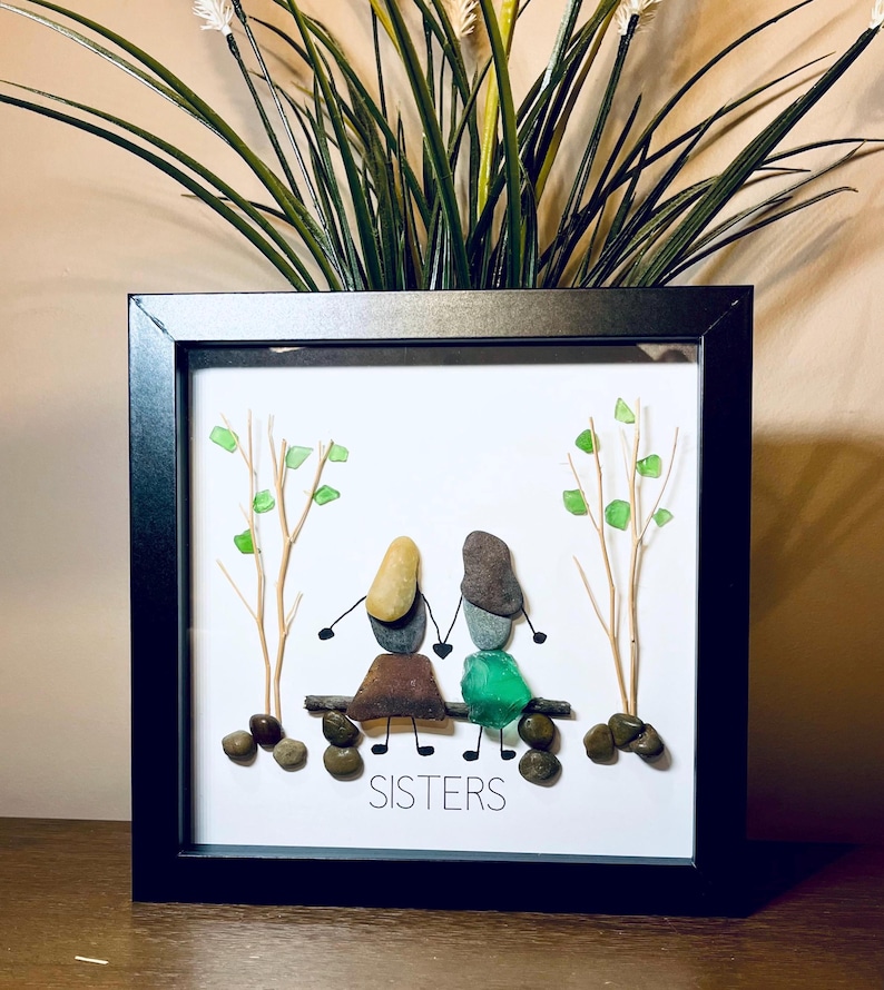 Sea Glass and Pebble Art, SISTERS. Gift for Sister, Friend, Birthday ...