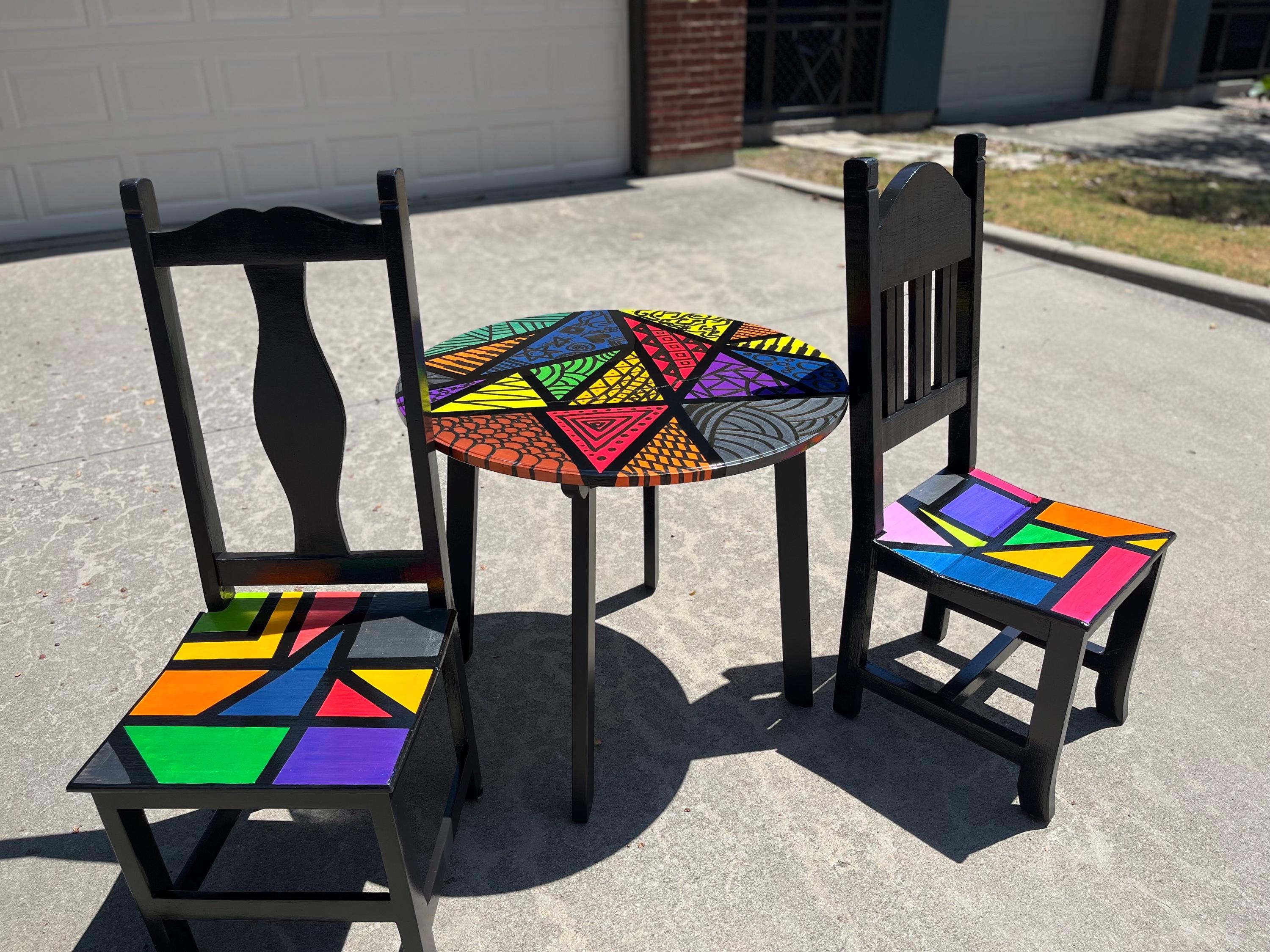 Multi Color Custom Painted Table - Etsy