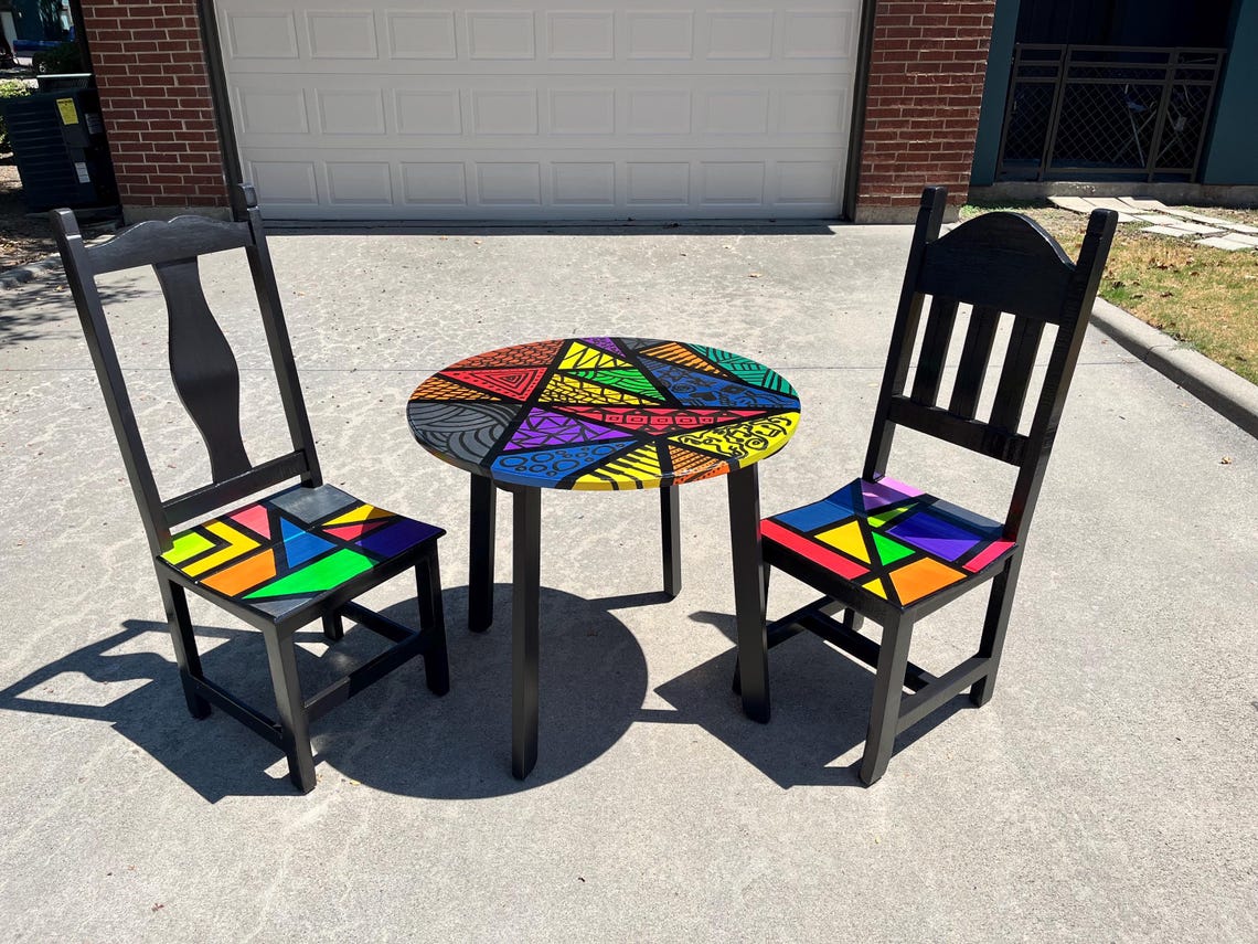 Multi Color Custom Painted Table - Etsy