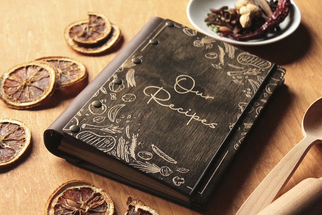 Personalized Wooden Recipe Book: Leather Bound Cookbook - Etsy