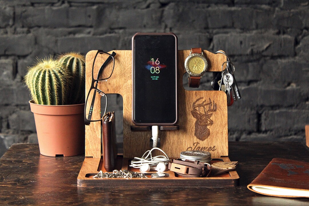 Personalized Wooden Docking Station: Engraved Charging Station, Tech ...