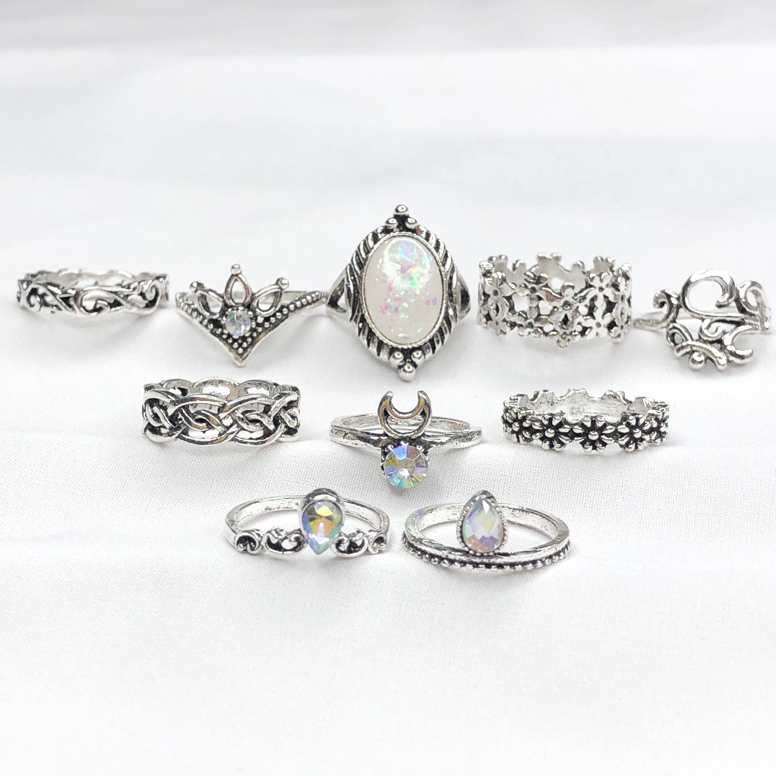 10 Pieces Silver Ring Set Set of Rings Rings for Women Ring - Etsy UK