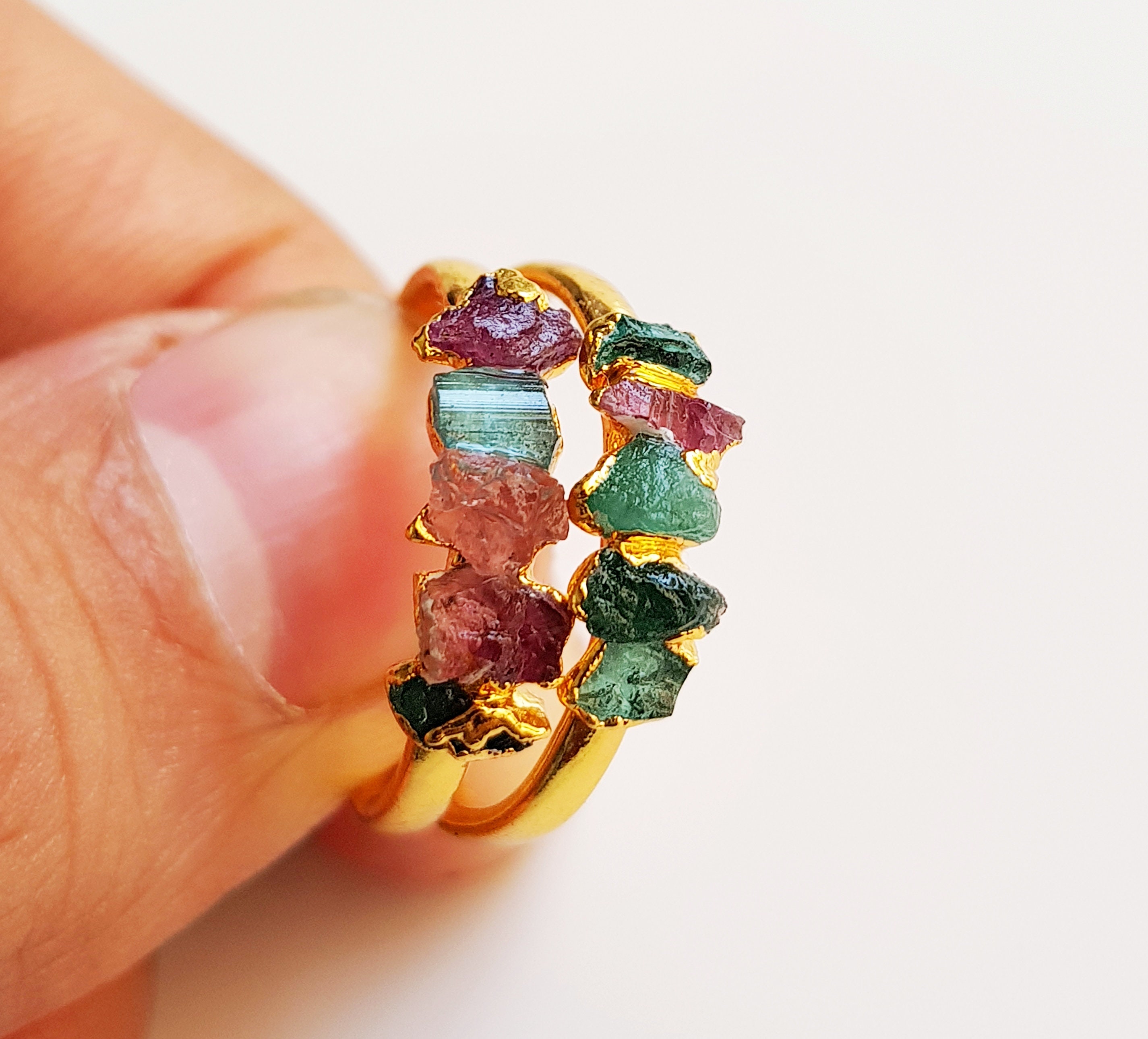 Natural Multi Stones Raw Rough Gemstone Ring Gemstone Ring | Etsy