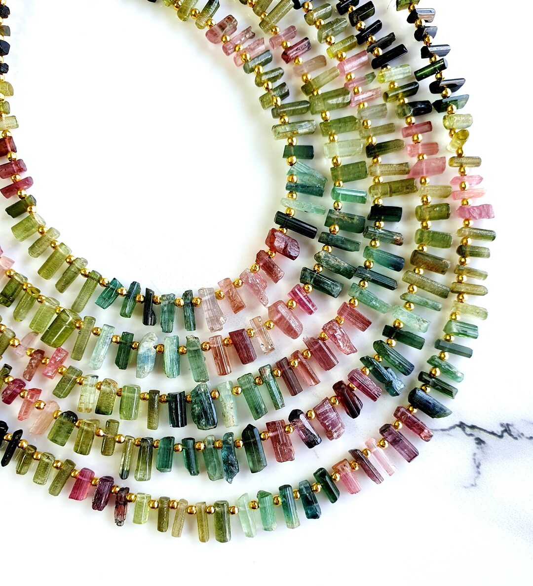 Natural Watermelon Tourmaline Sticks: Gemstone Minerals, 8 Inch Strand ...