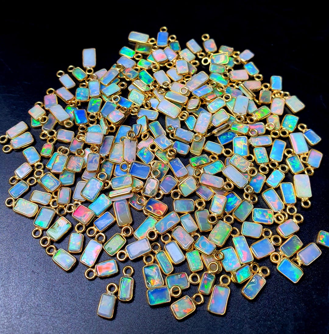 Ethiopian Opal Charms, Sterling Solid 925 Silver Charms, Opal Connector ...