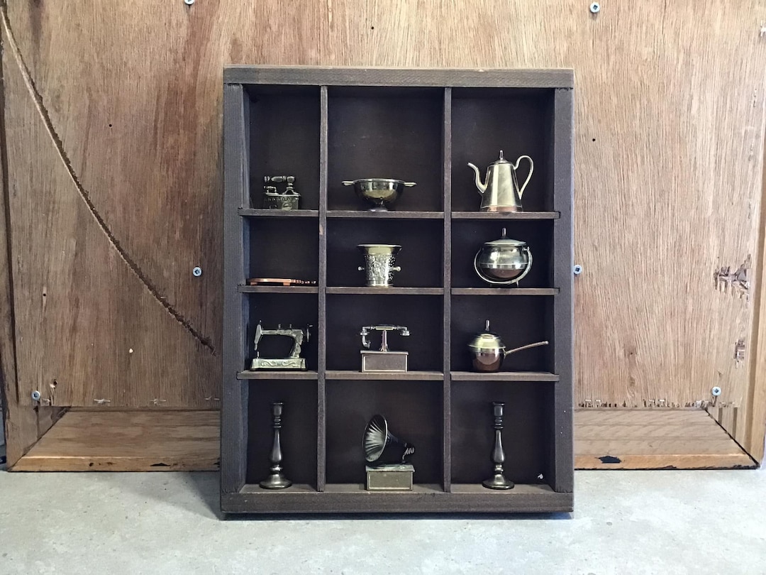 Vintage Shadow Box With Assorted Brass Miniature Figurines 12 Pieces - Etsy