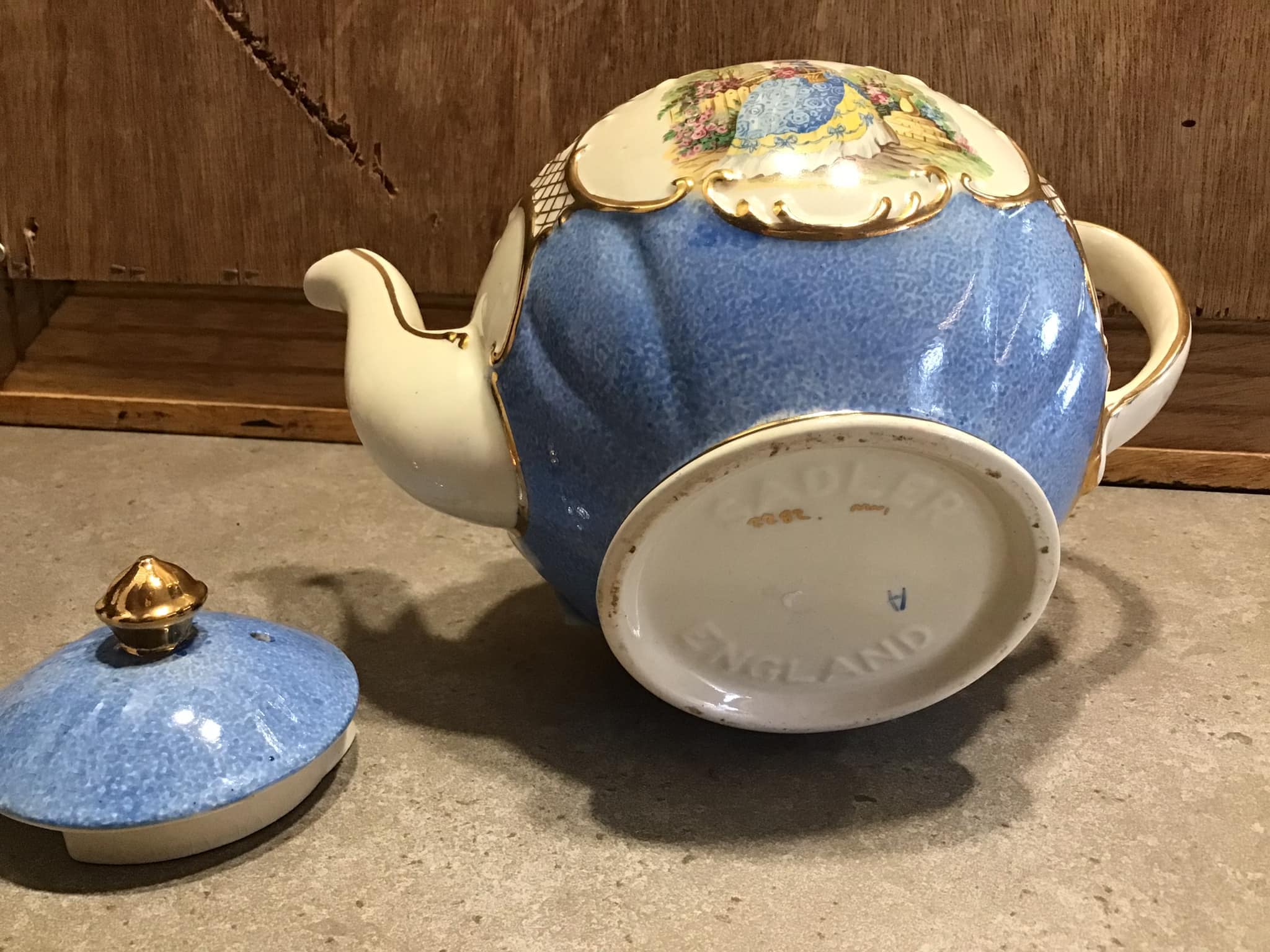 Very Rare Antique Sadler Globe Teapot Blue Crinoline Lady Pattern - Etsy