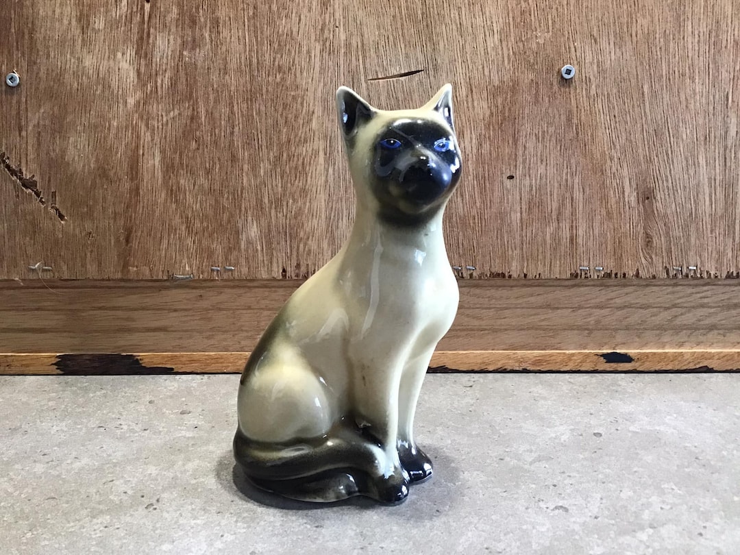 Vintage Glazed Siamese Cat With Blue Eyes MCM Made in Brazil - Etsy