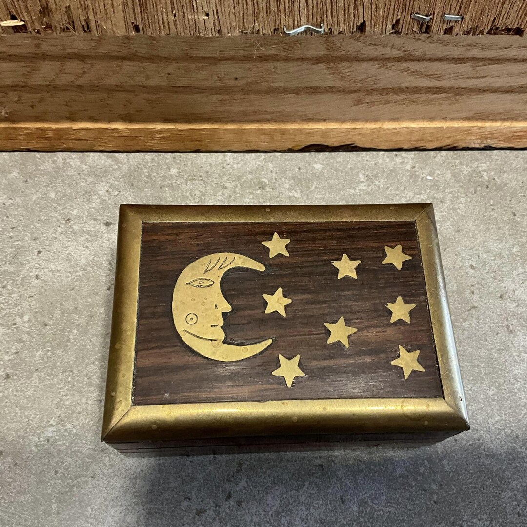 Vintage Moon Star Empty Wood Brass Box, Holly, Small Wooden Box - Etsy