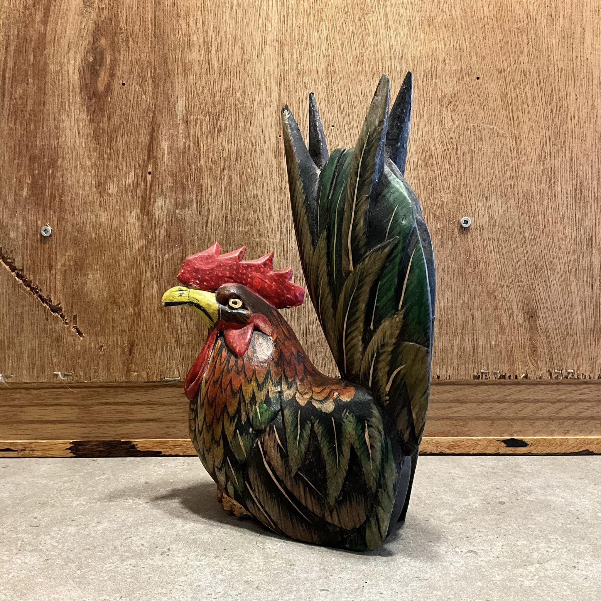 Vintage Wooden Rooster Statue Folk Art Primitive Decor, Rustic ...