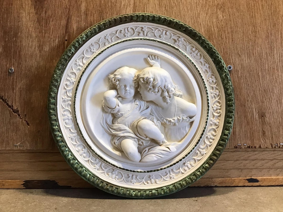 Victorian Decorative Wall Plaque Calmady Children, Ivory Green 3D Wall ...