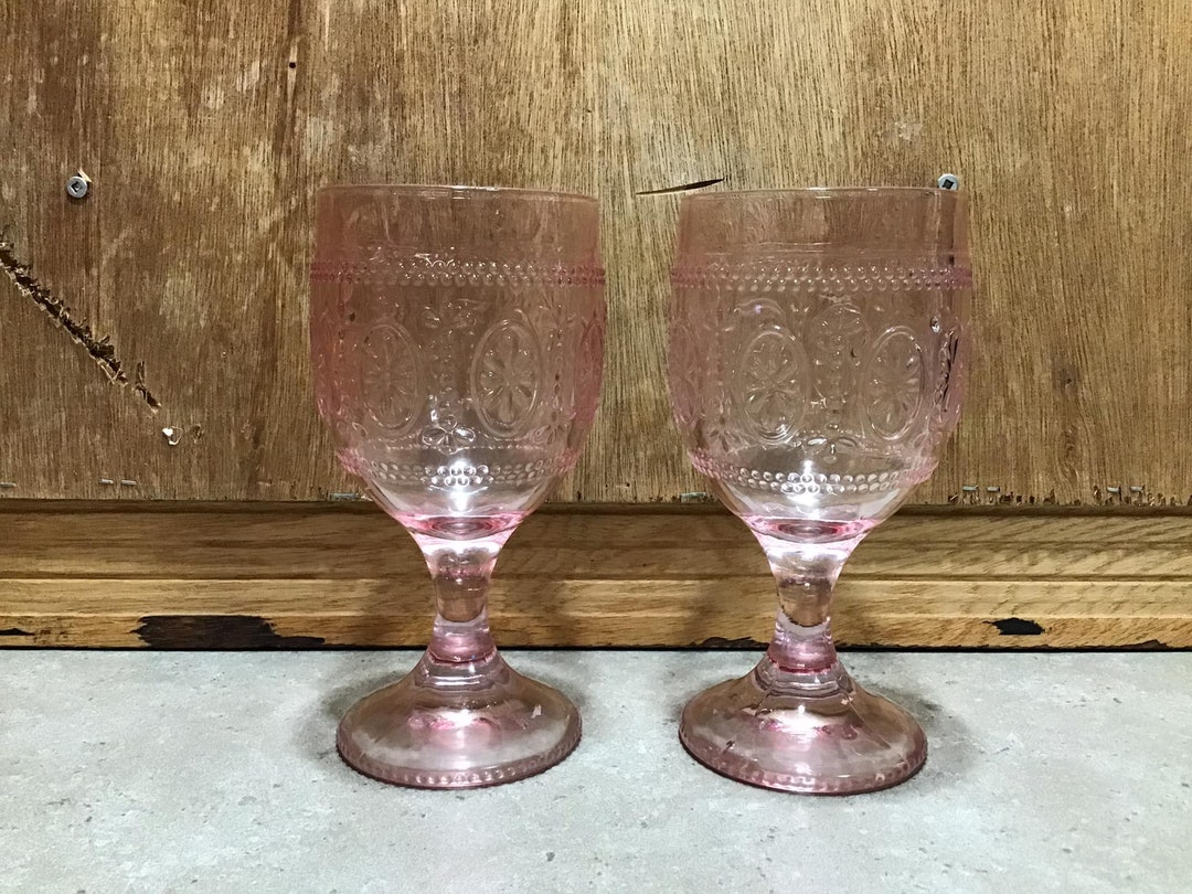 2 Pink Wine Glasses Goblets Pink Stemware for Bridesmaid Glassware ...