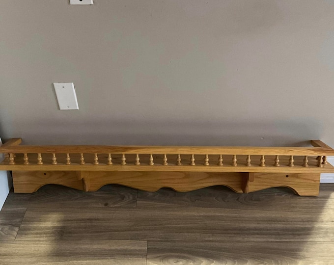 Vintage Wood Hanging Wall Shelf With Spindle Guard Rail, Gallery Rail ...