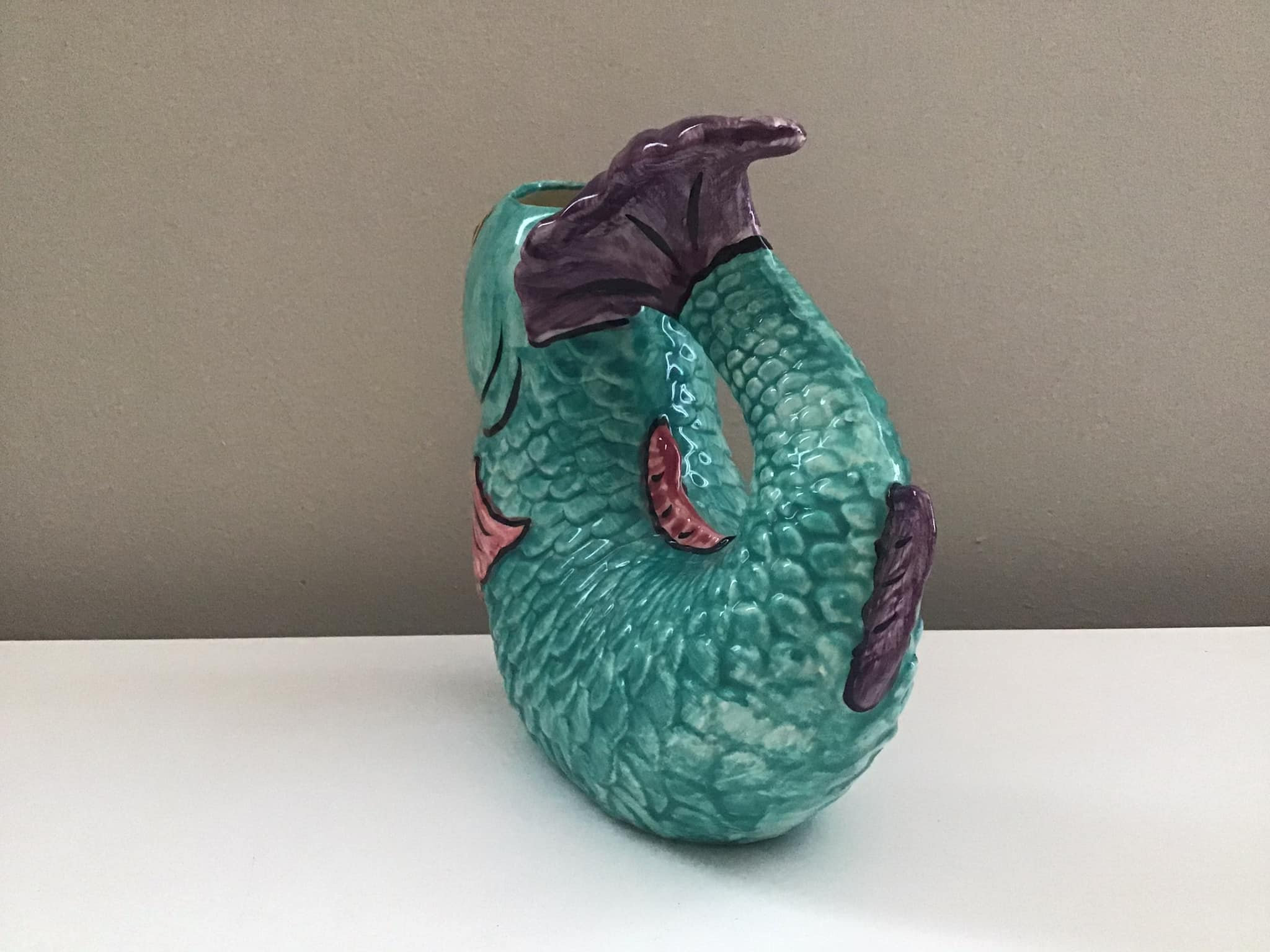 Fish Pitcher Figurine Majolica Style Pitcher With Sea Design - Etsy