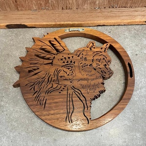 Native American With a Wolf, Carved Wood Wall Art Decor - Etsy