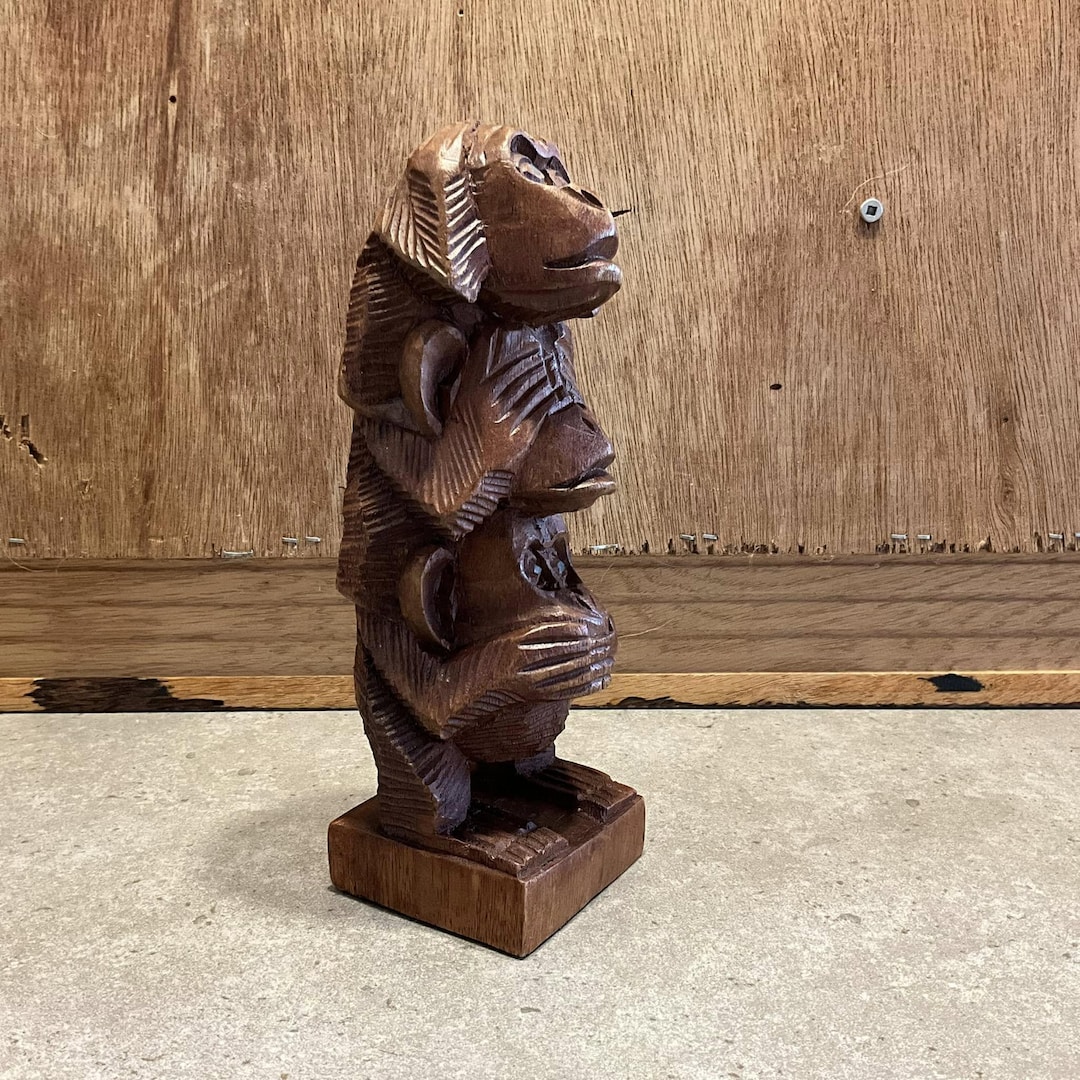 Three Wise Monkeys, Carved Wooden Monkeys Sculpture, Wood Sculpture ...