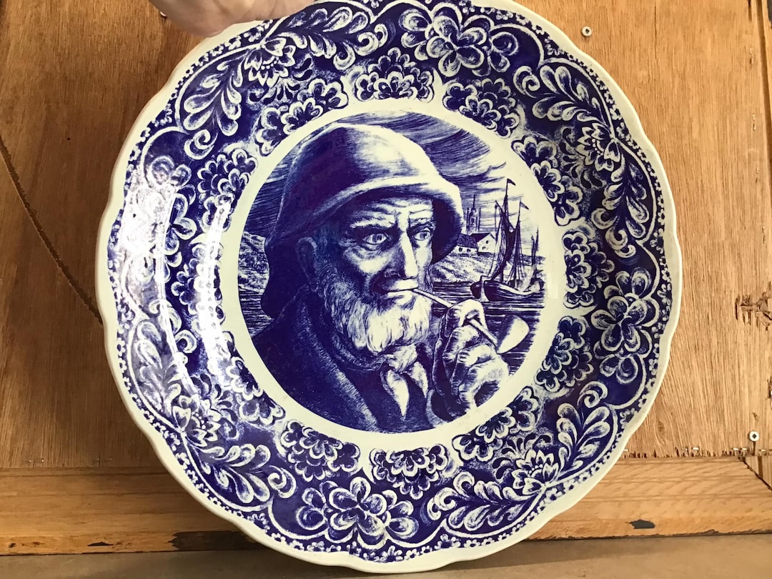 Vintage Boch Belgium Delft Blue and White Ceramic Wall Plate Old Man ...