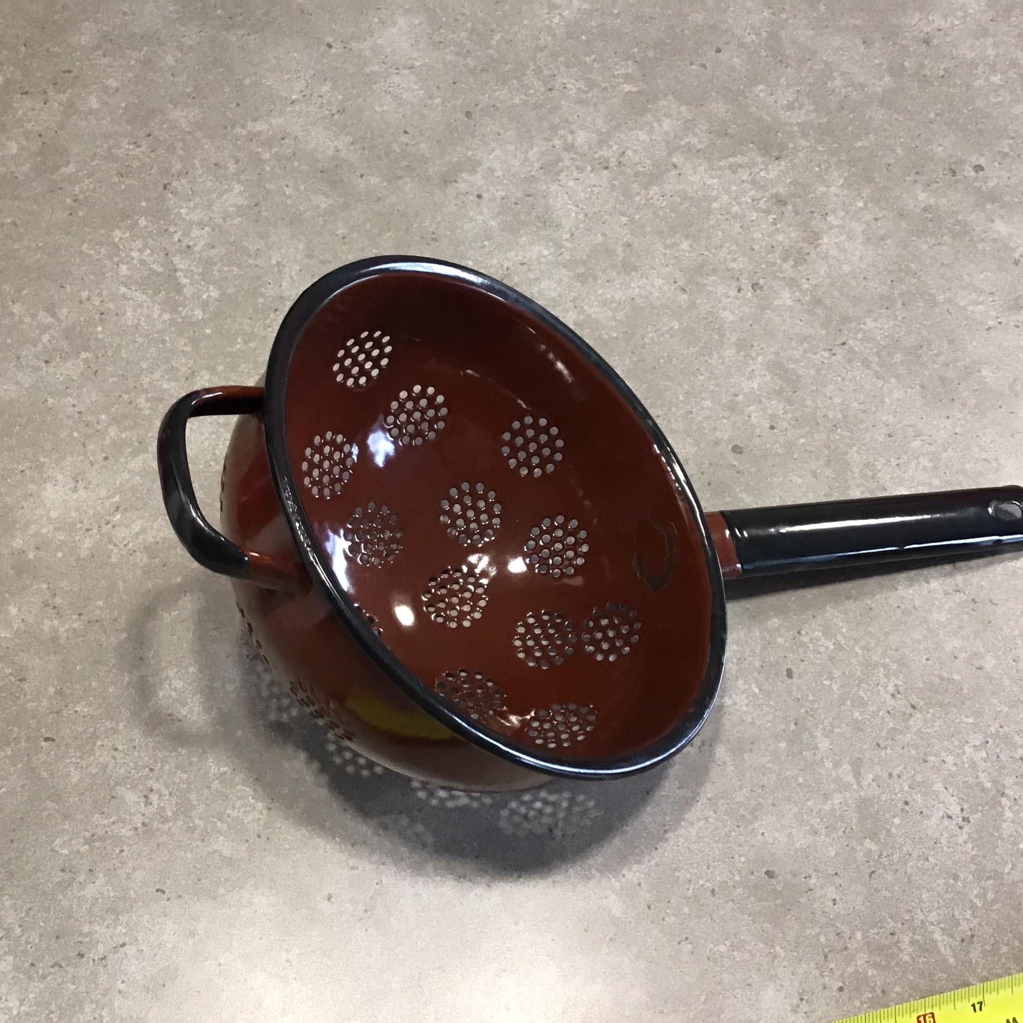 Vintage Enamel Colander With Handle, Brown - Etsy