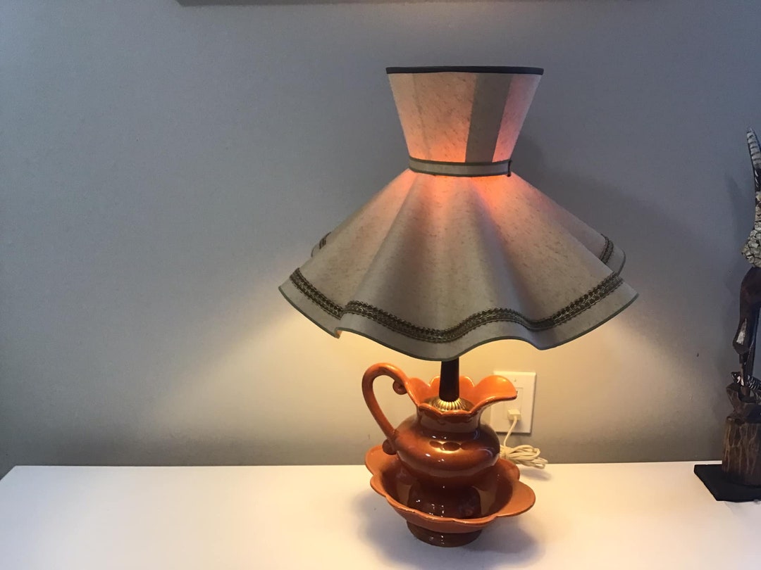 Vintage Lamp With Shade Pitcher With Bowl Base Electric Table Lamp - Etsy