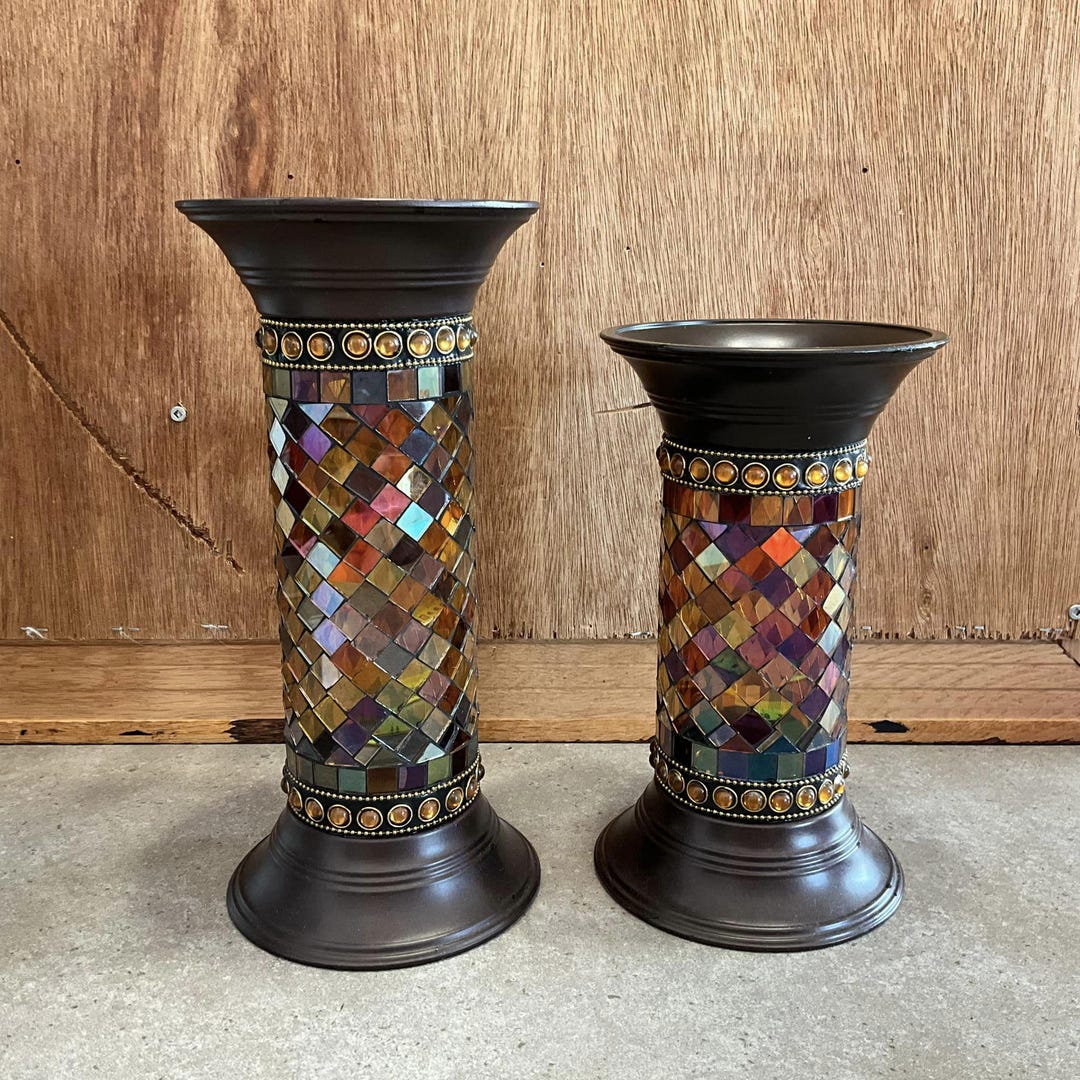 2 Partylite Candle Holders - Partylite Global Fusion Hurricane Stained ...