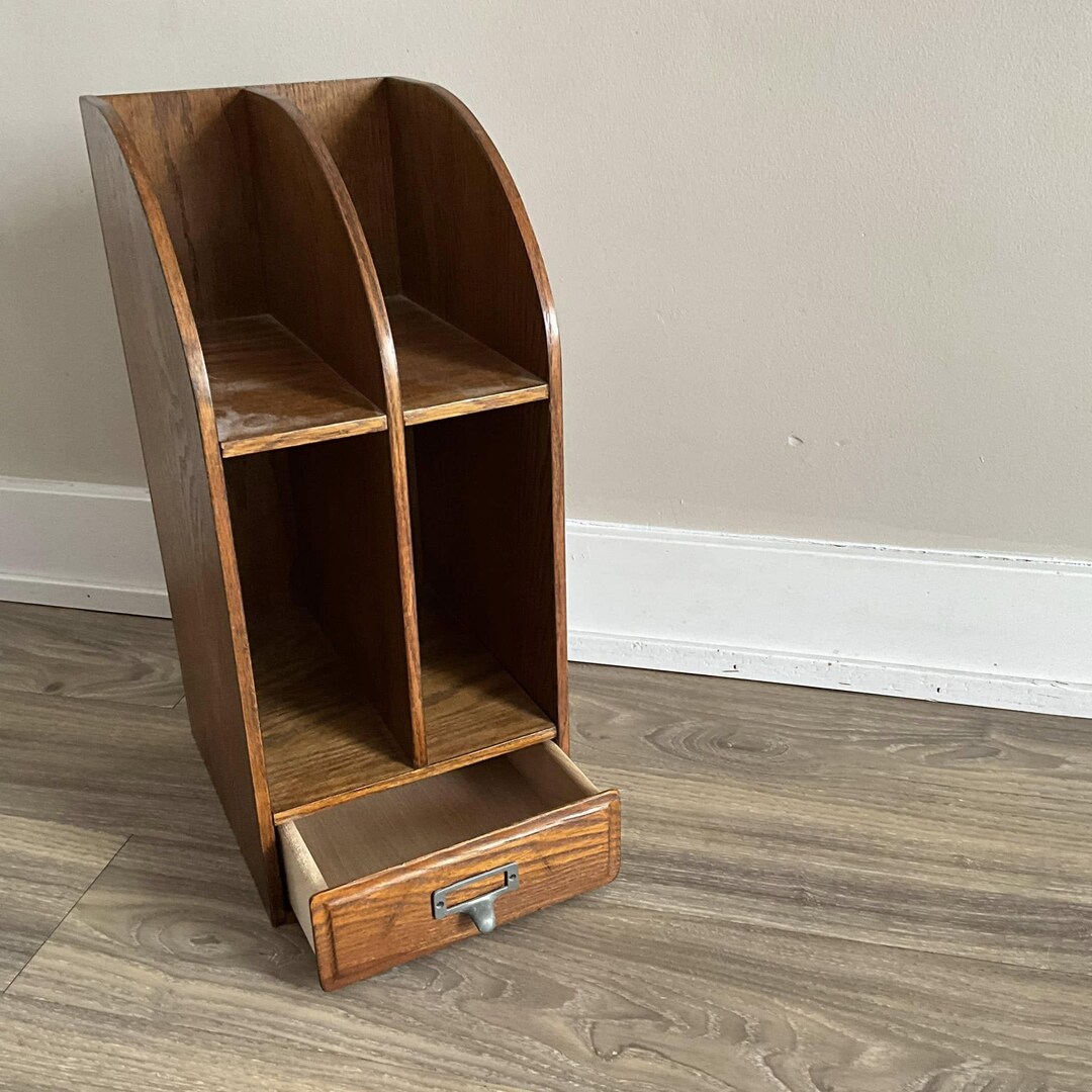 Vintage Wood Desktop File Box Cabinet With Drawer - Etsy