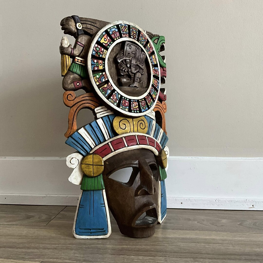 Prehispanic Wooden Mask, Mayan Culture, Mexican Wall Art, Hand Carved ...