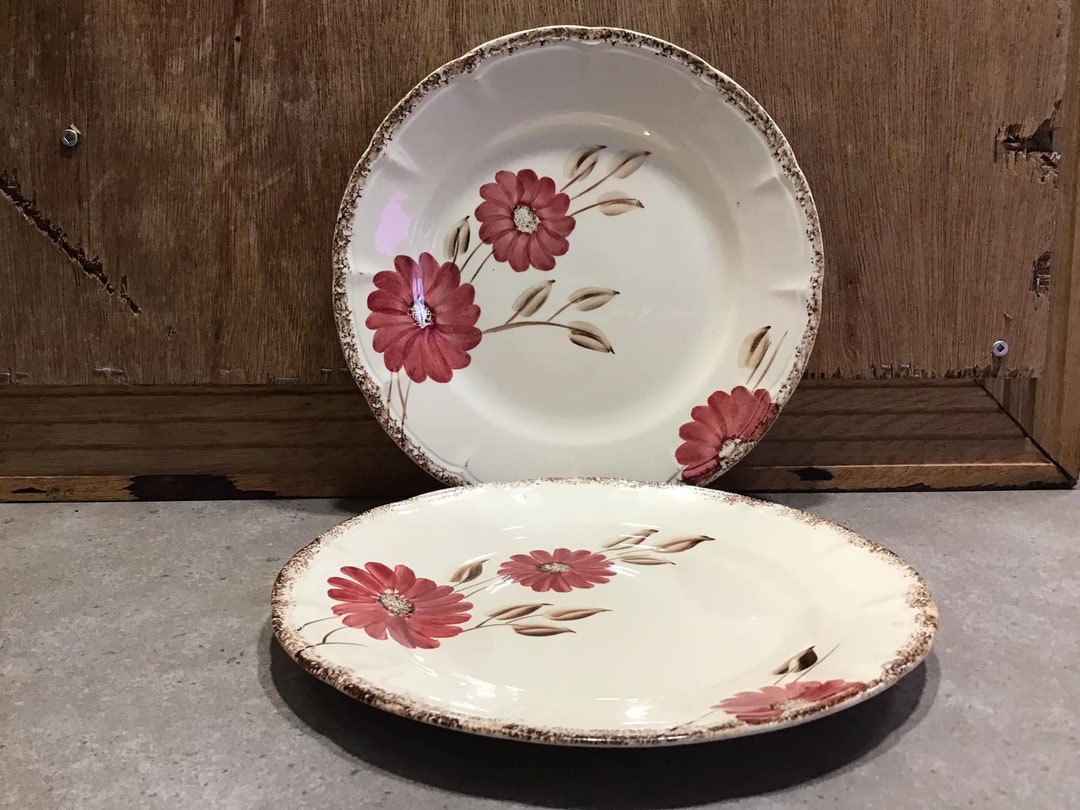 2 Vintage Luncheon Plates by Royal Art Pottery Red Floral Pattern Made ...