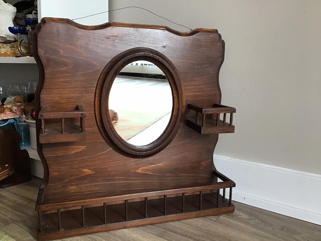 Antique Wooden Wall Mirror With Shelves | Carved Wood Entryway Mirror ...