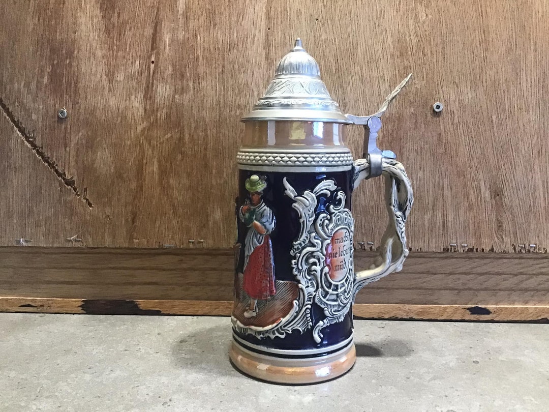 Vintage W. Germany Beer Mug With Lid 8.6 Inch Taverna Scene Covered Cup ...