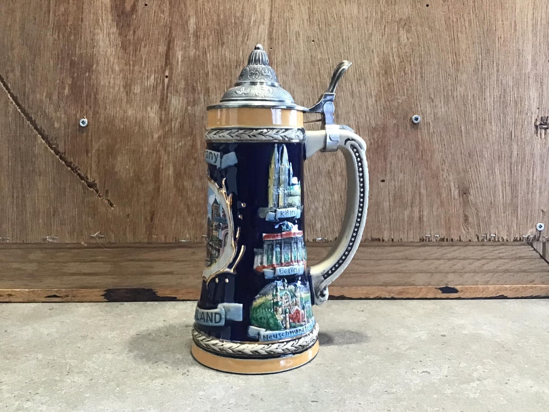 VINTAGE German Beer Lidded Stein 9.2 - Etsy