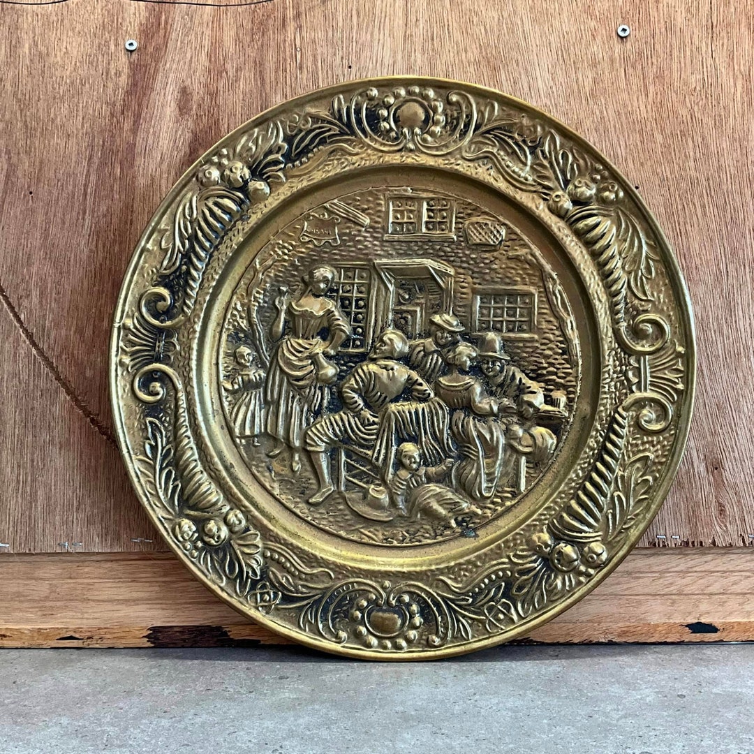 Brass Vintage English Wall Plaque 14 Inches, Metal Wall Plate, Brass ...