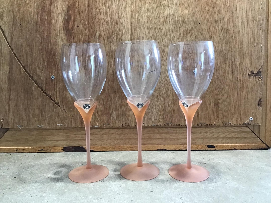 Set of 3 Vintage Romania Wine Goblets, Peach Stem, Crystal Glasses - Etsy