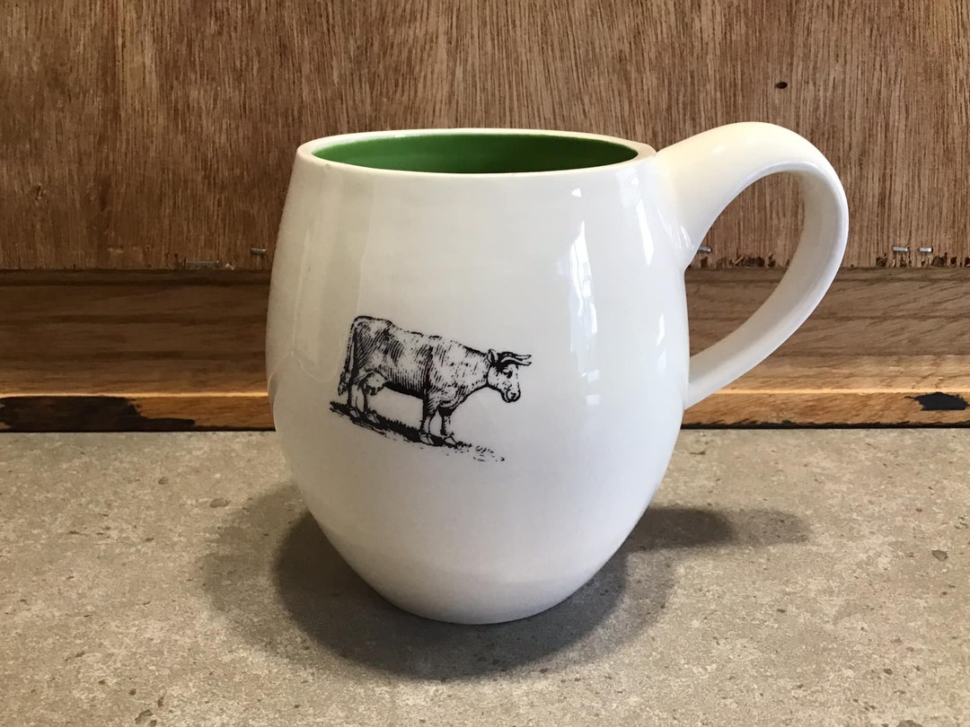 Exclusive - RARE Rae Dunn Farm Line Cow Mug Green Interior Magenta - Etsy