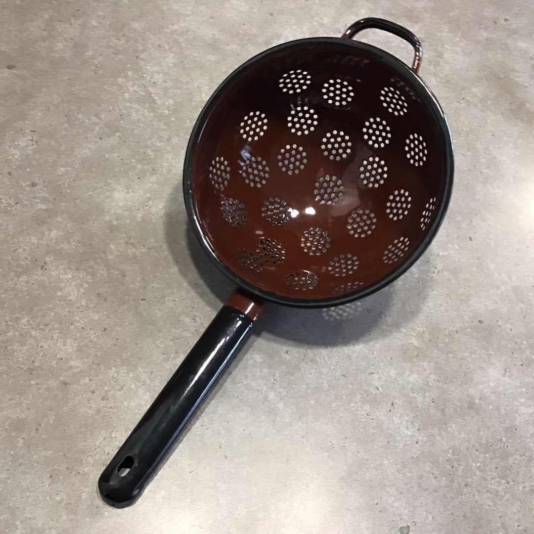 Vintage Enamel Colander With Handle, Brown - Etsy