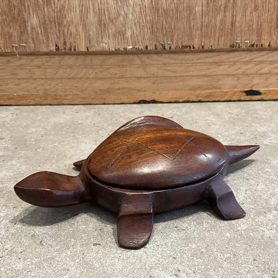 Vintage Wood Carved Turtle Trinket Box With Lid - Etsy