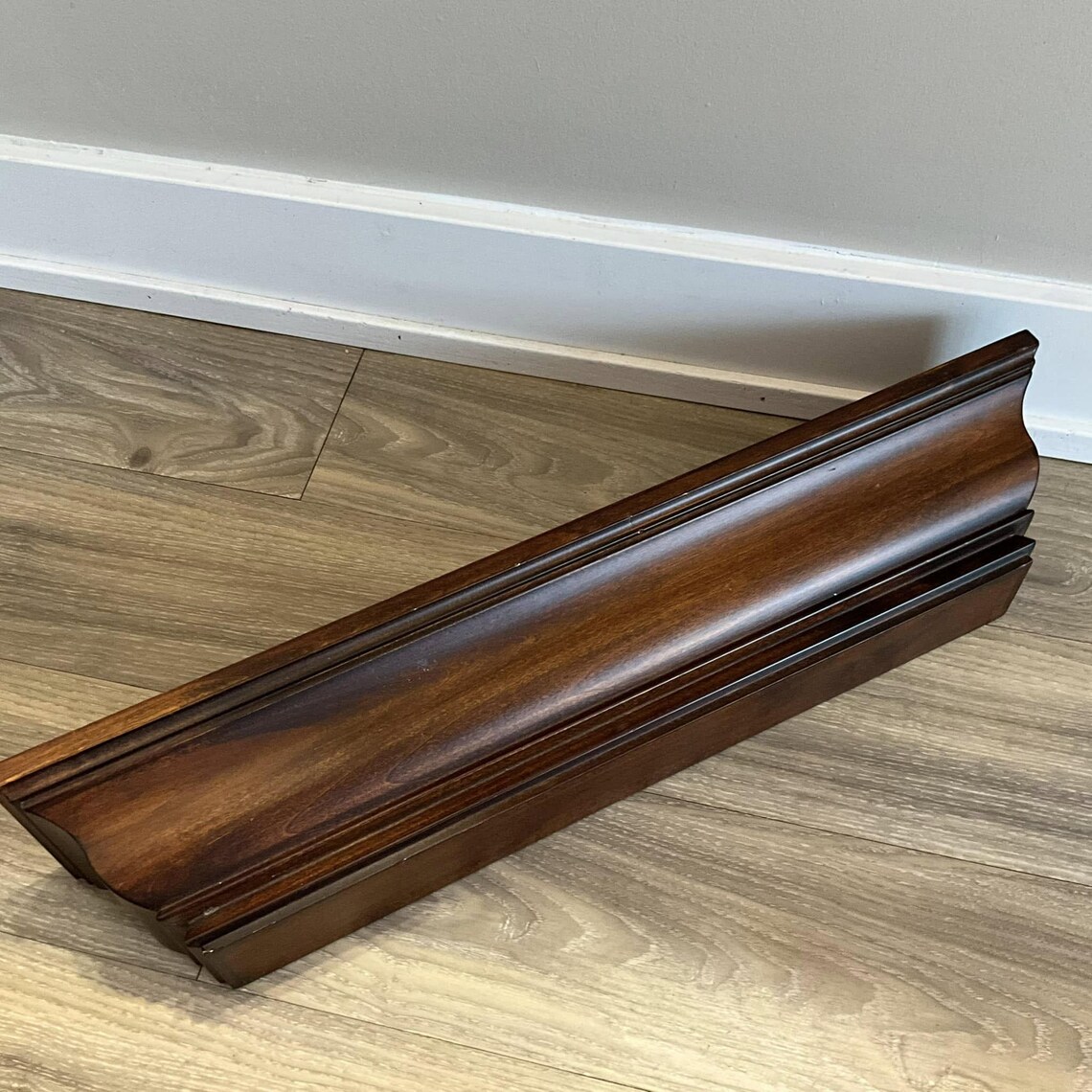Vintage Wood Hanging Wall Shelf: Crown Molding Plate Groove, 24 ...