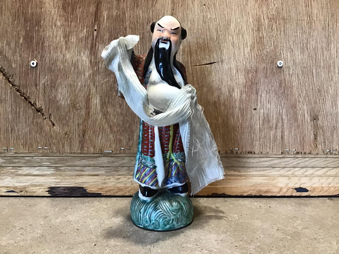 Porcelain Chinese Wise Man Figurines // Chinese God Lucky Happiness ...