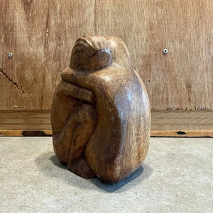 Vintage Folk Art Wood Carving Statue, Abstract Art yoko Figurine of ...