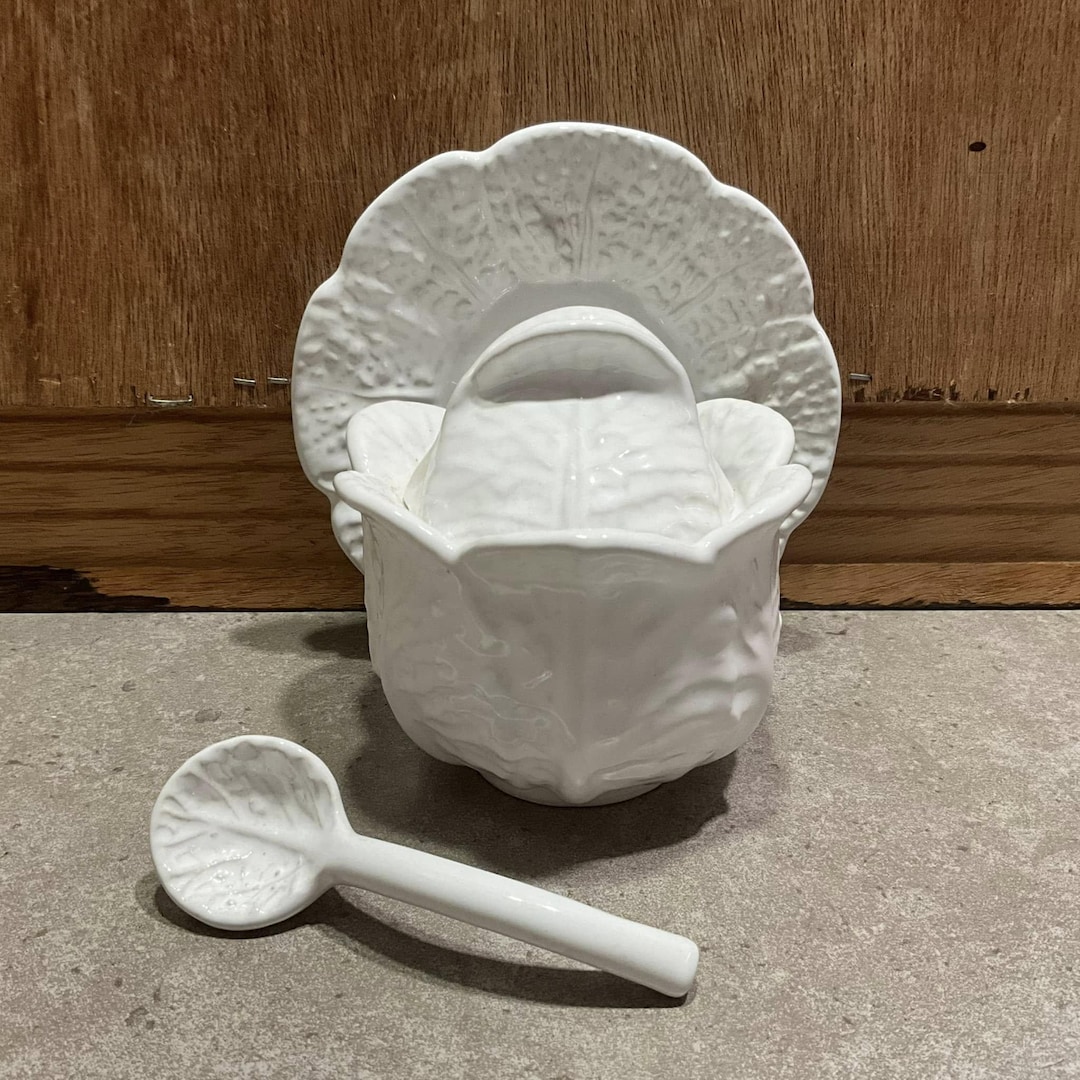 Vintage Cabbage Leaf Gravy Boat With Ladle and Underplate, Portugal - Etsy