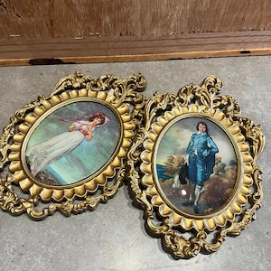 2 Vintage Italian Wall Plaque, Romantic Wall Plaque, Oval Ornate Frame ...