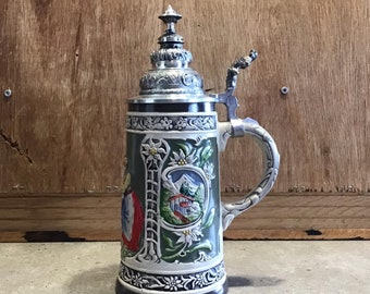 Vintage W. Germany Beer Mug With Lid 8.6 Inch Taverna Scene Covered Cup ...