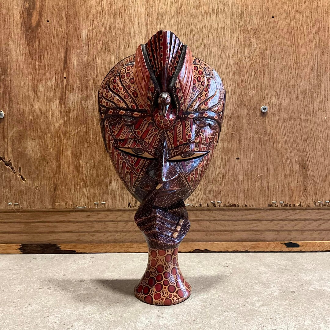 Vintage Standing Mask - Javanese Mask Carved and Hand Painted Home ...
